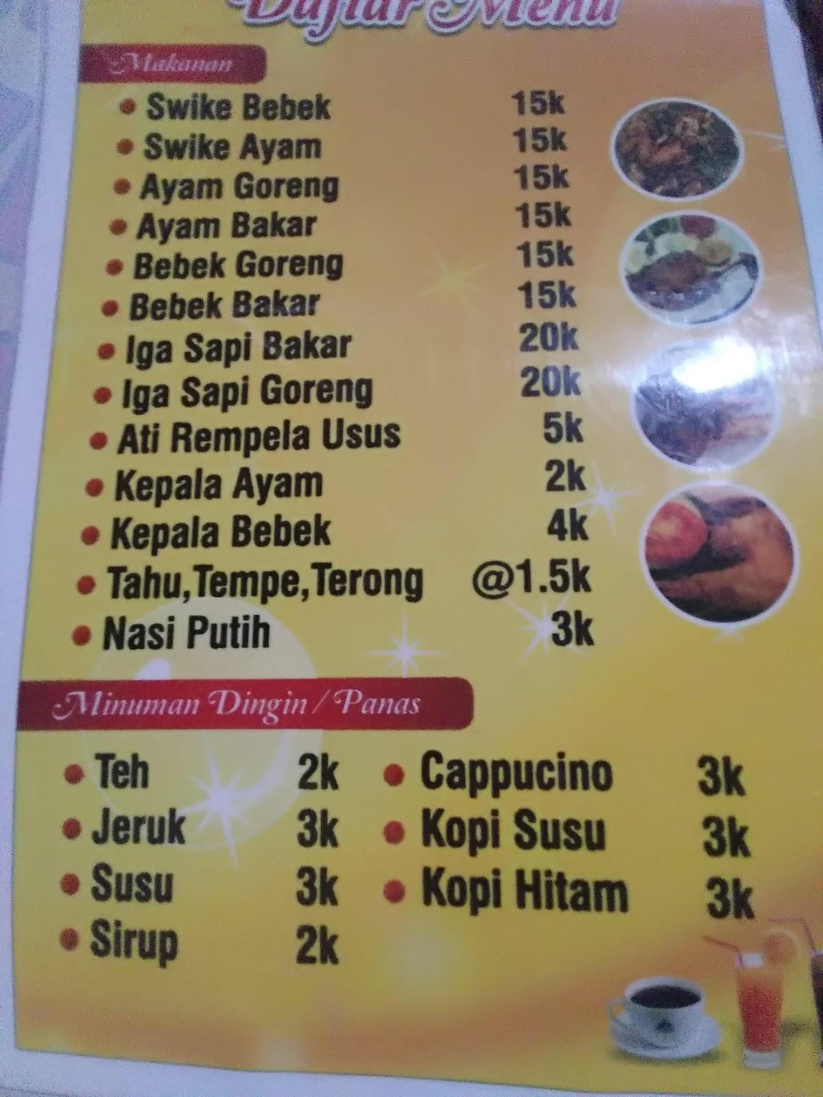 Menu at Swike bebek simpang restaurant, Pati