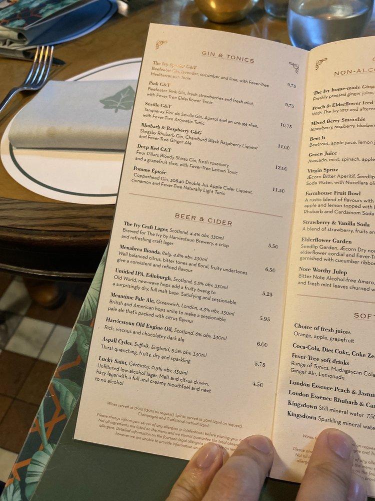 Menu at The Ivy Tower Bridge pub & bar, London