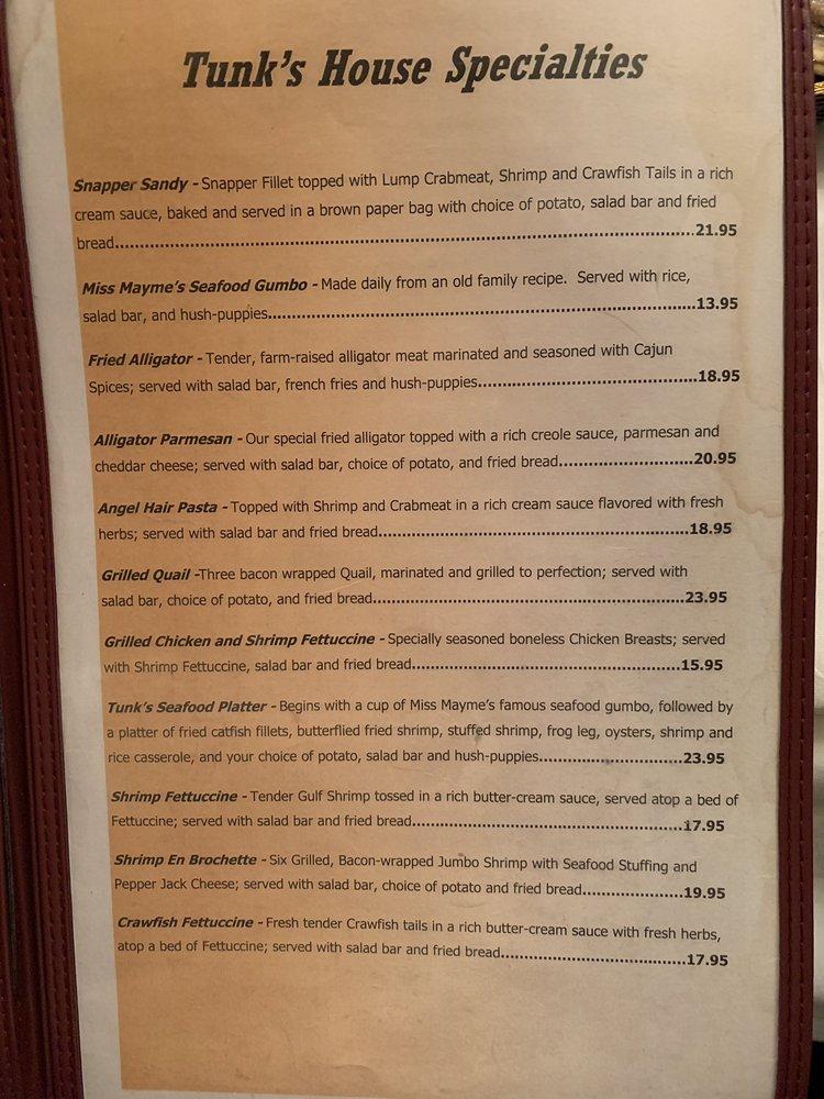 Menu at Tunk's Cypress Inn restaurant, Alexandria, LA-28