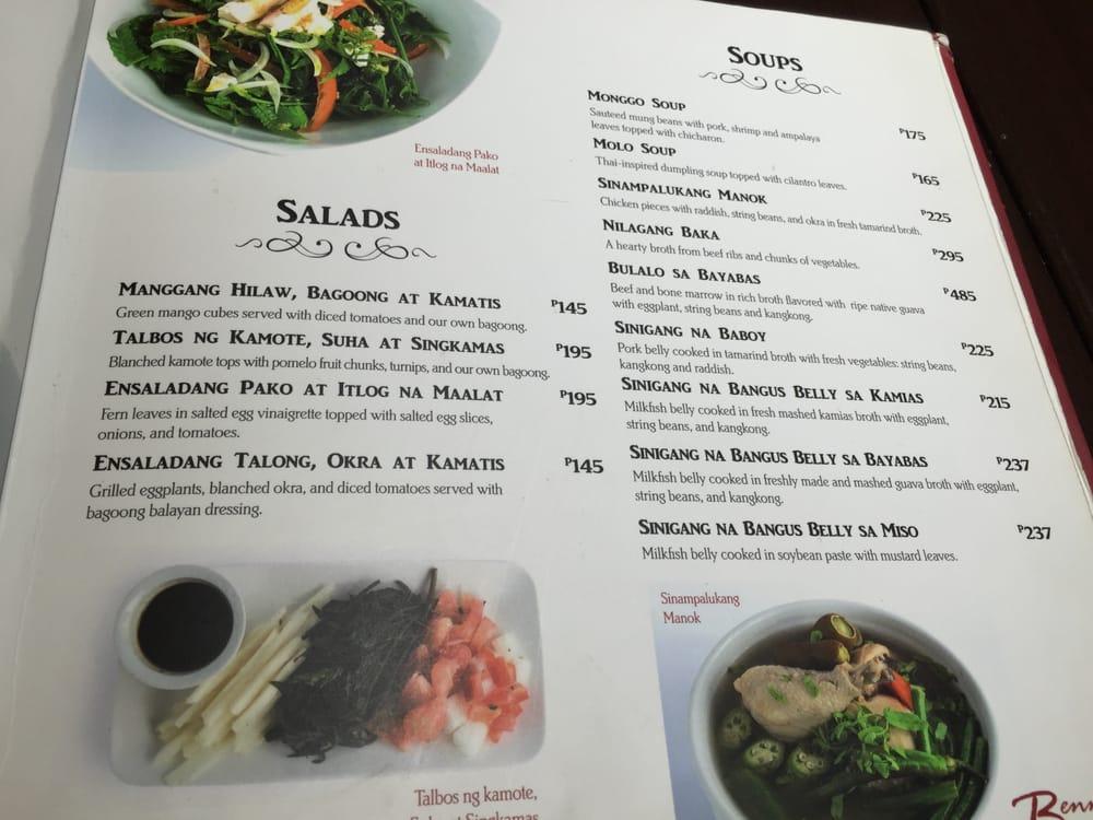 Menu at Benny's Place restaurant, Makati, GF
