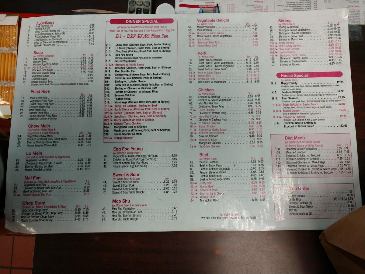 Menu at China One restaurant, Zumbrota, 180th Ave