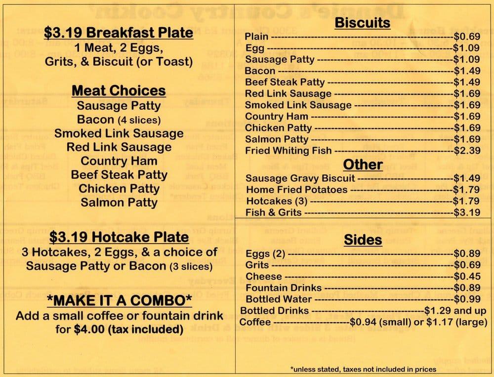 Menu at Donnie's Country Cookin' restaurant, Atlanta