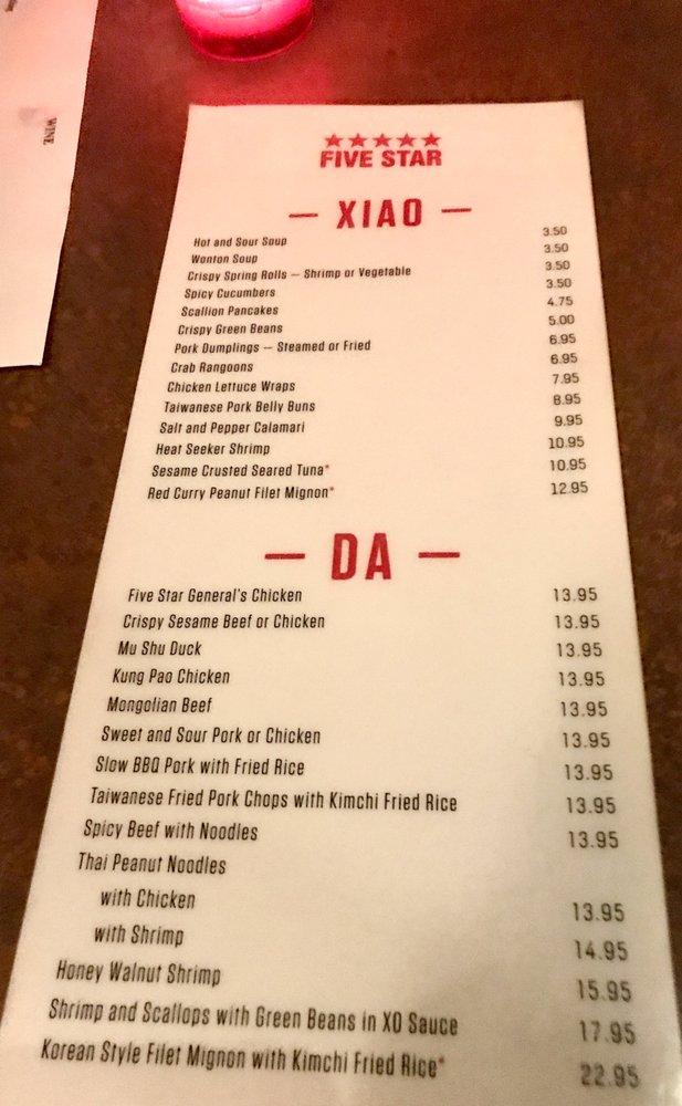 Menu at Five Star Restaurant, Raleigh, 301 N West St