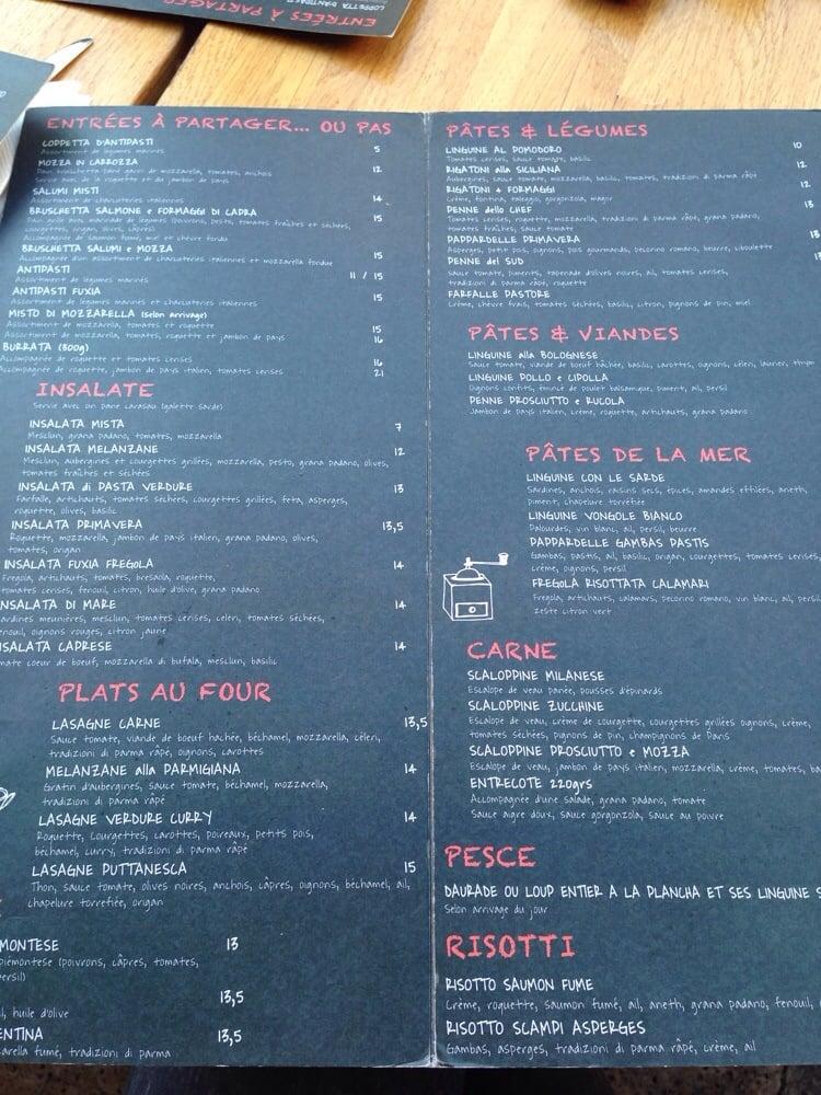 Menu at Fuxia Marseille restaurant, Marseille