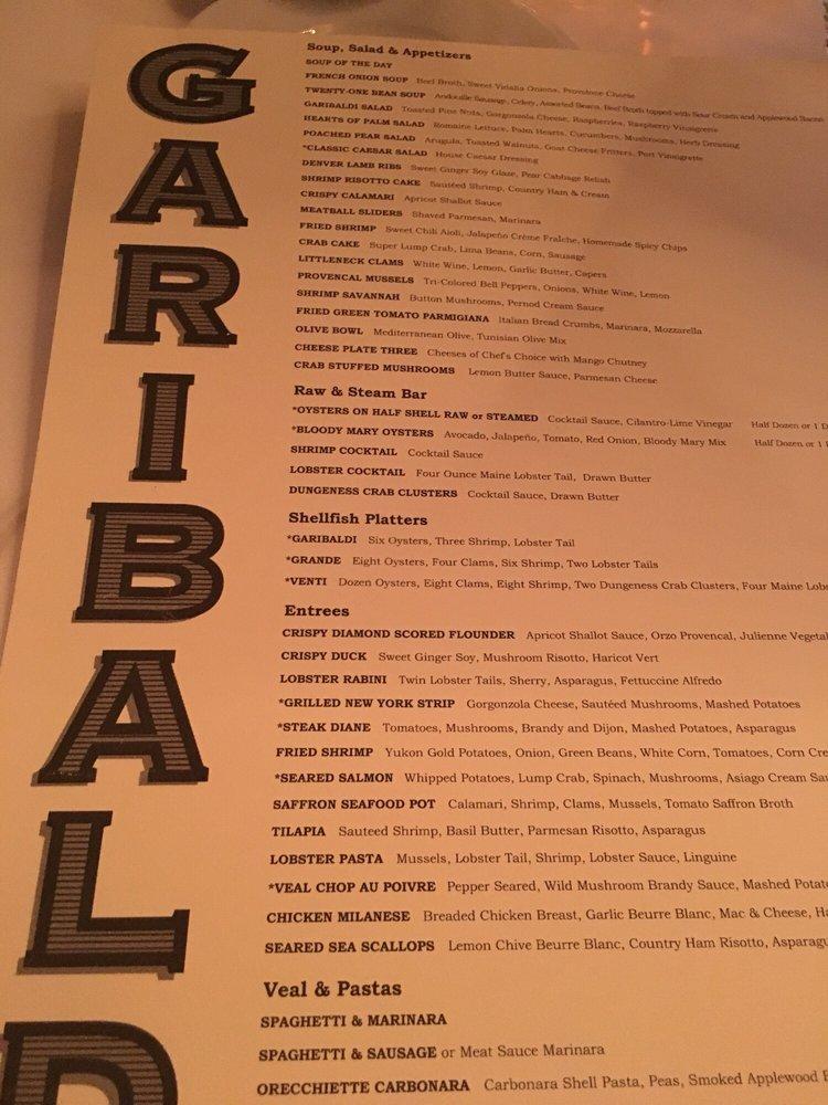 Menu at Garibaldi's Savannah cafe, Savannah