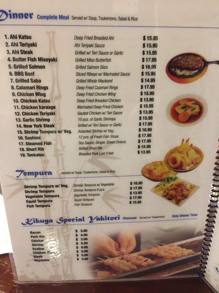 Menu at Kikuya Restaurant, Honolulu, 1315 N King St