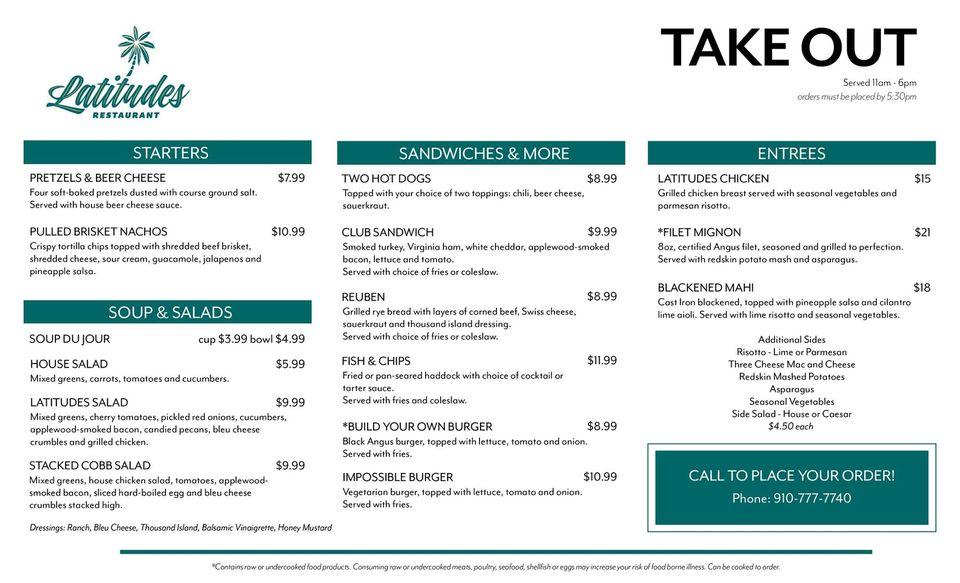 Menu at Latitudes Restaurant, Leland