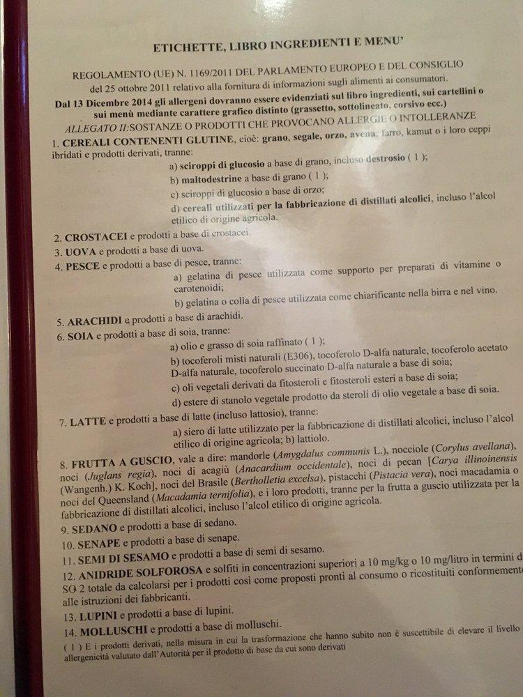 Menu at Saltimbocca ristorante, Rome