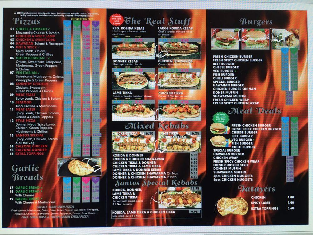 Menu at Santos fast food, Salford