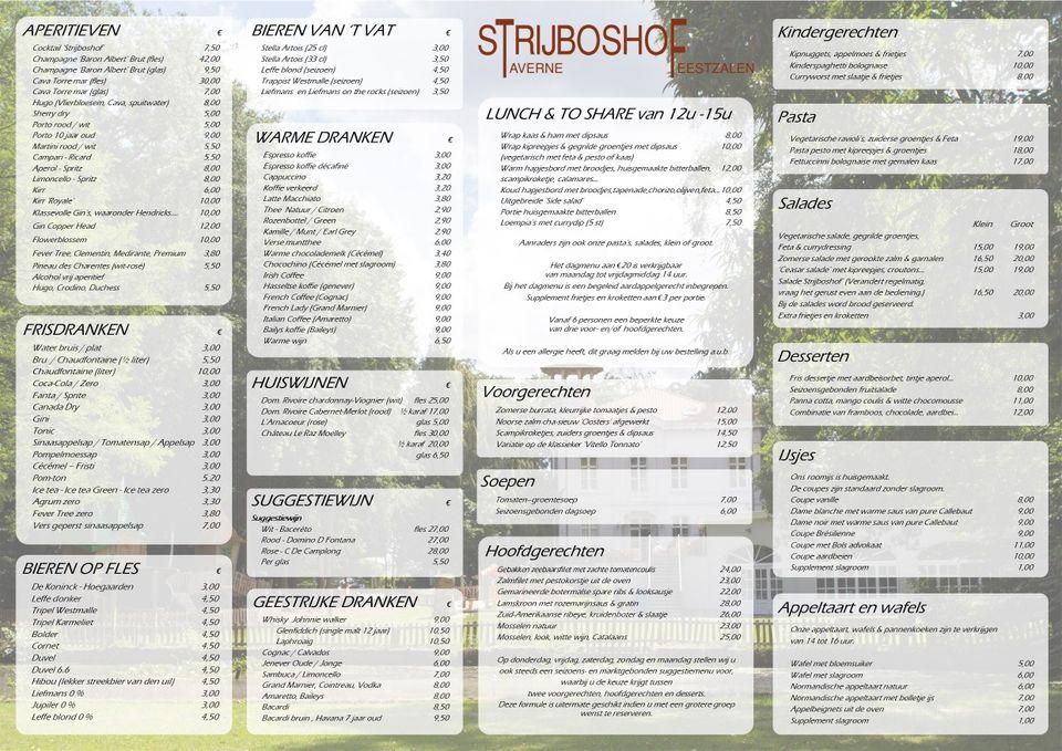 Menu at Strijboshof, Kalmthout, Achterbroeksteenweg 69