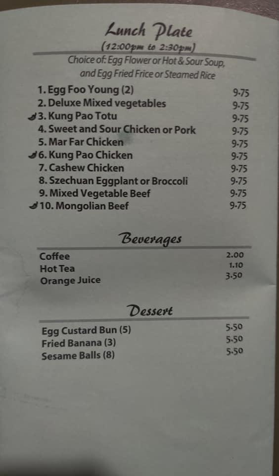 Menu at Lai Lai Chinese Restaurant, Mount Shasta