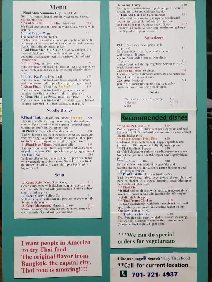 Menu at Try Thai Food Minot restaurant, Minot, S Broadway suite 4a