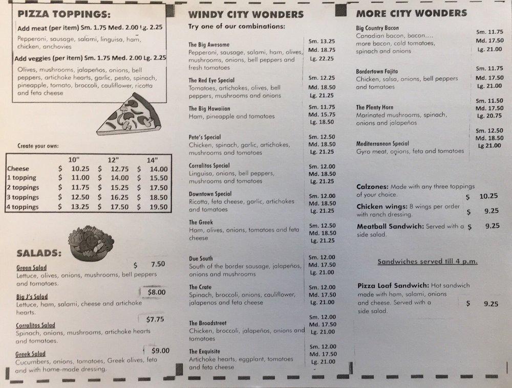 Menu at Big J's Pizza pizzeria, Corralitos
