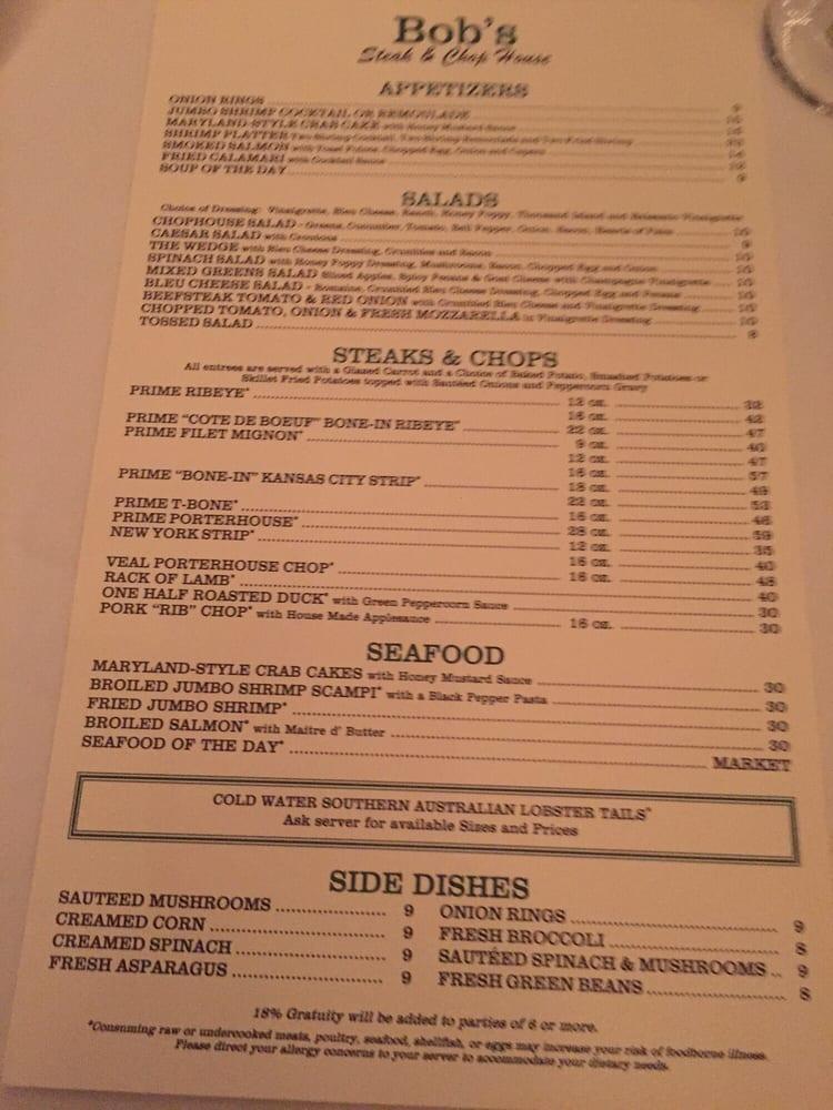 Menu at Bob's Steak & Chop House steakhouse, Dallas, Lemmon Ave