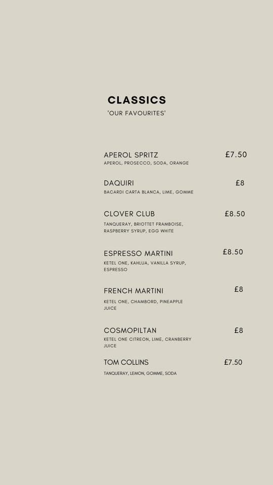 Menu at Coach House Moseley restaurant, Birmingham
