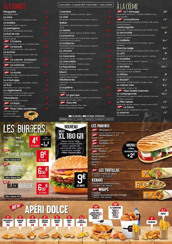 Menu au Dolce Pizza, Erquelinnes