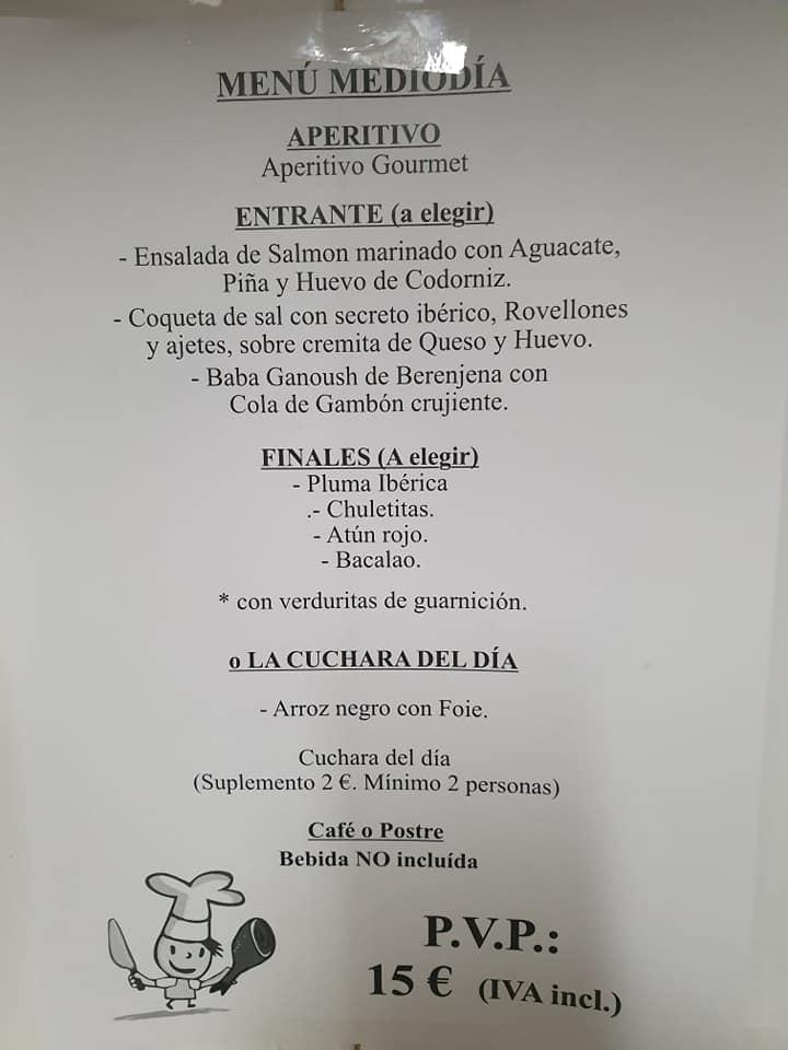 Carta del restaurante El Gourmet del Socarrat, Játiva