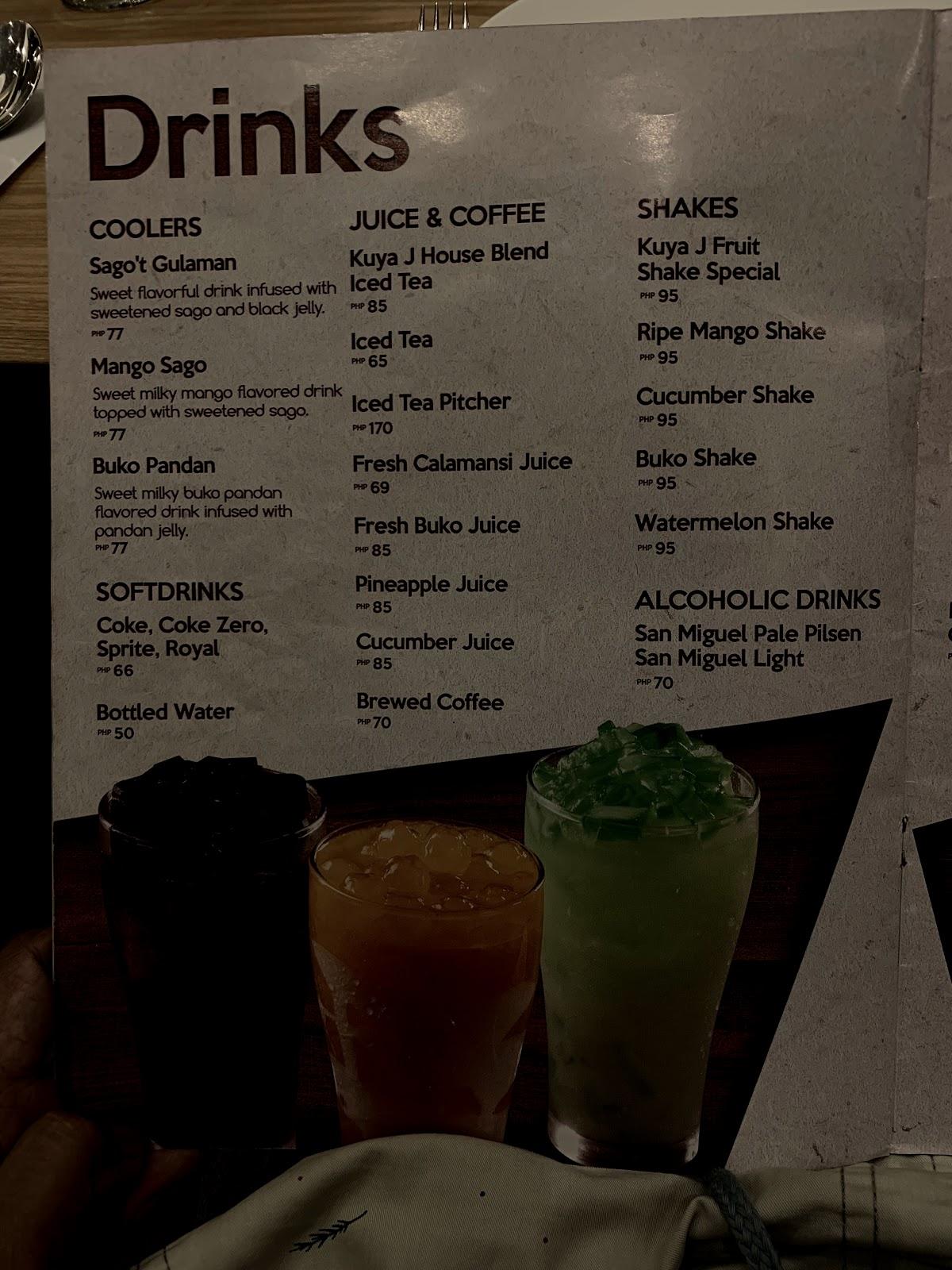 Menu at Kuya J Valencia restaurant, Valencia City