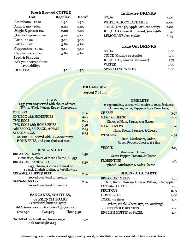 Menu at Laporte Cafe & Trading Post (Est. June 2019), Laporte