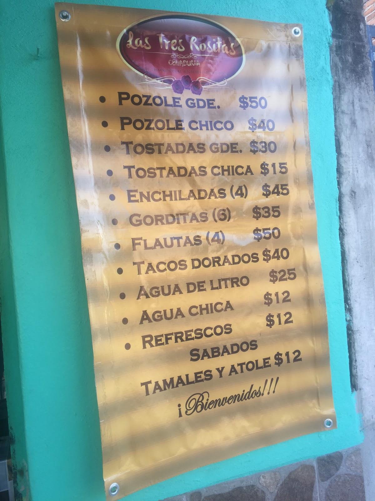 Menu at Las tres rositas restaurant, Puerto Vallarta