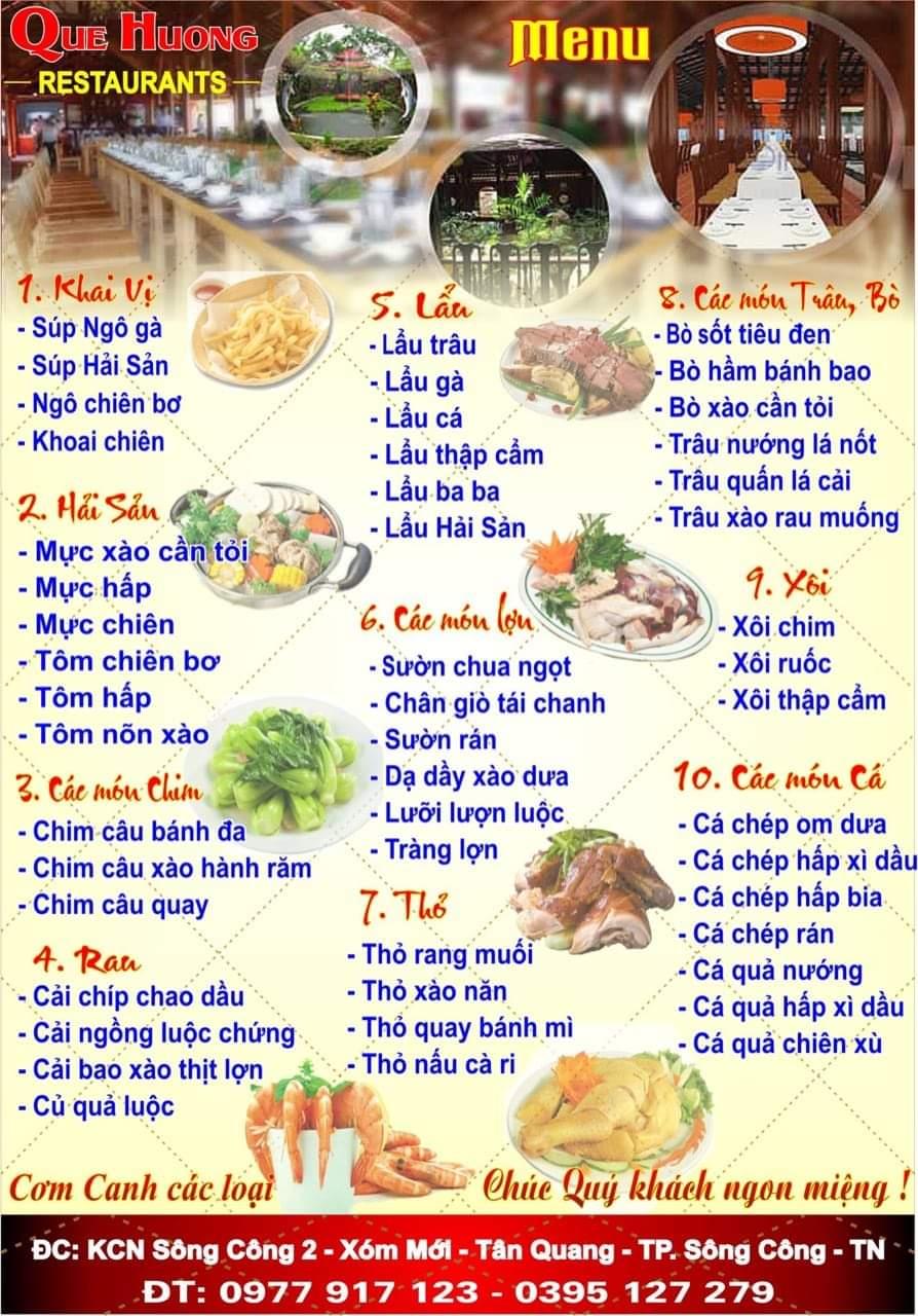 Menu at Nhà Hàng Quê Hương restaurant, Thai Nguyen, Khu công nghiệp ...