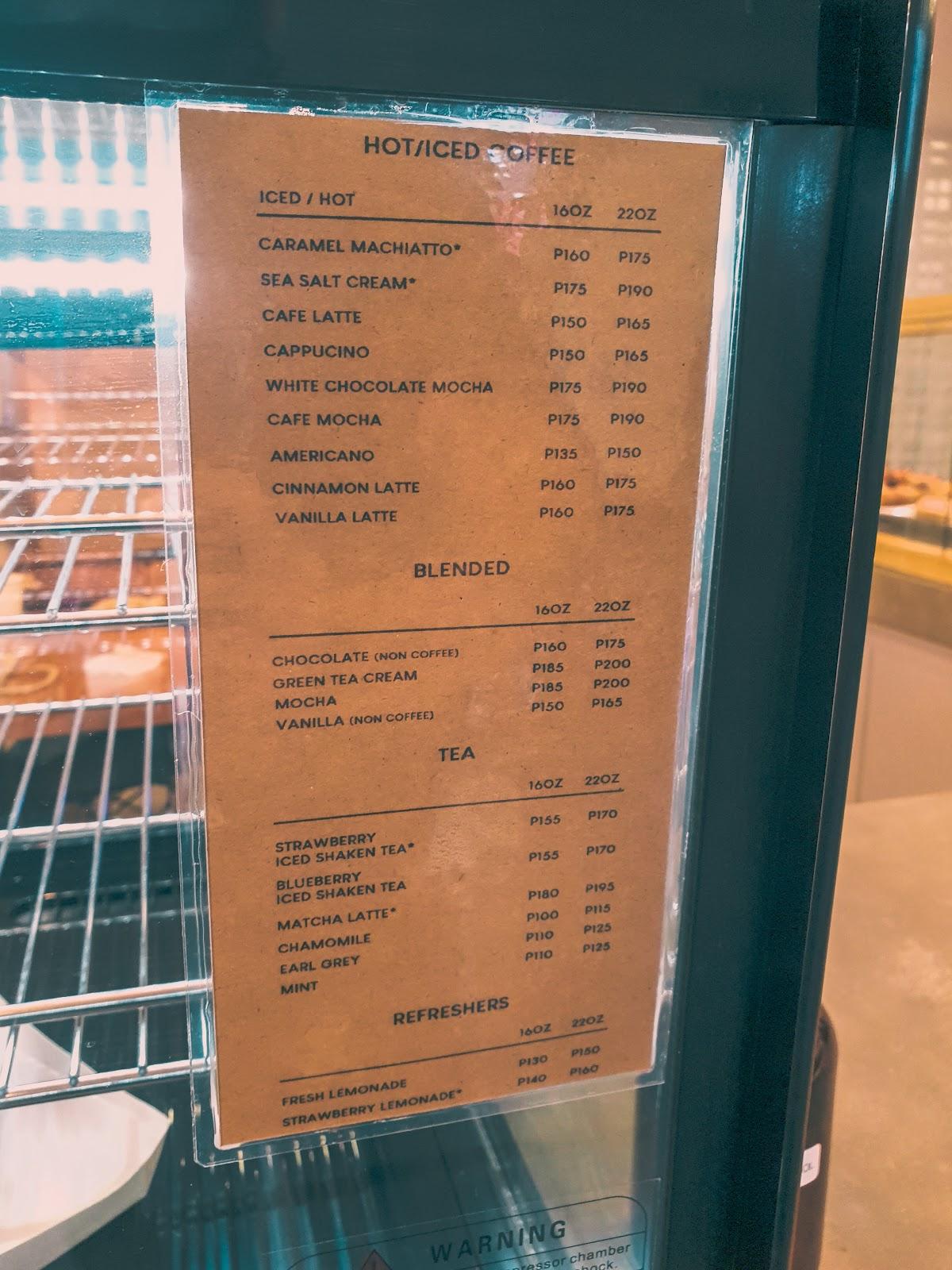 Menu at Sunday Bake cafe, Malolos