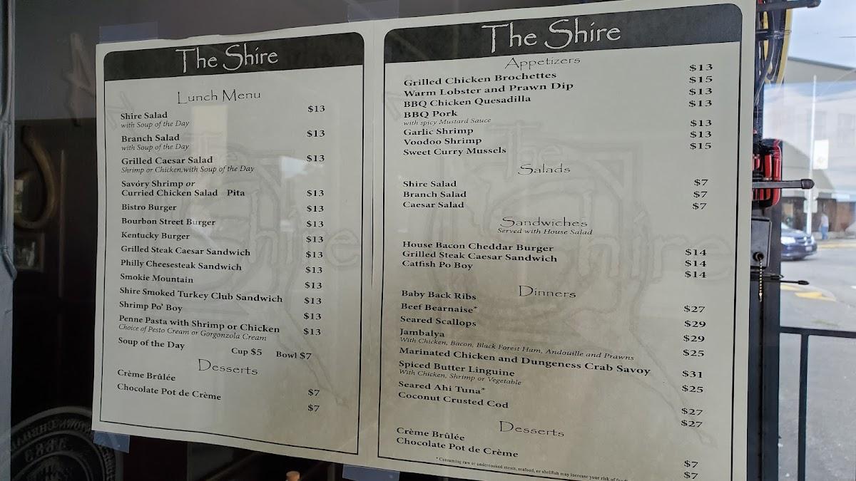 Menu at The Shire Bar & Bistro, Chehalis, 465 NW Chehalis Ave