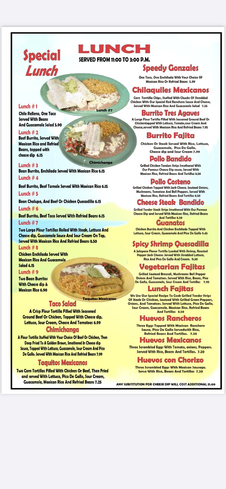 Menu at Tres Agaves Mexican Restaurant - Russellville, Russellville