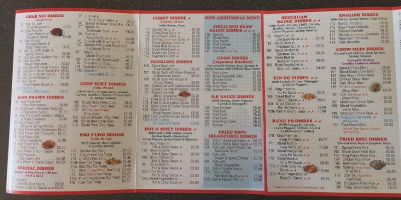 Menu at Welcome Chinese Take Away restaurant, Ruthin