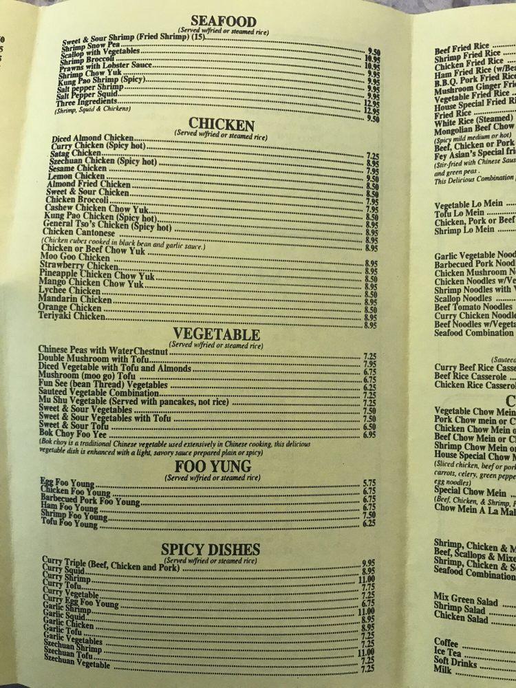 Menu at Fey Asian restaurant, Stayton