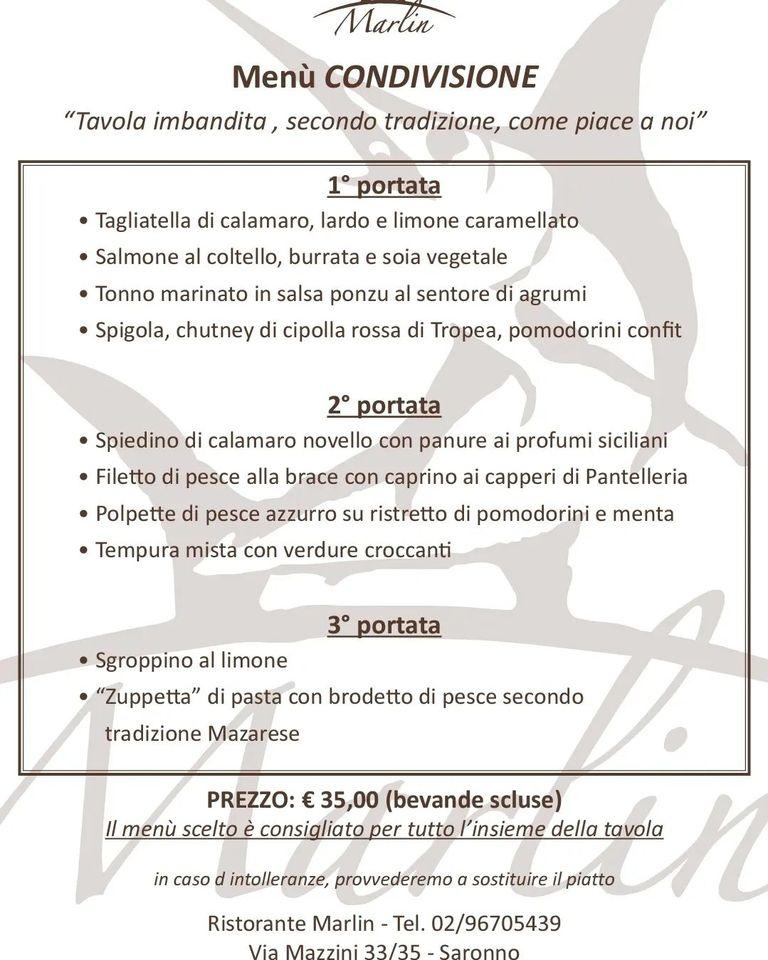 Menu da Ristorante Marlin Cafè, Saronno