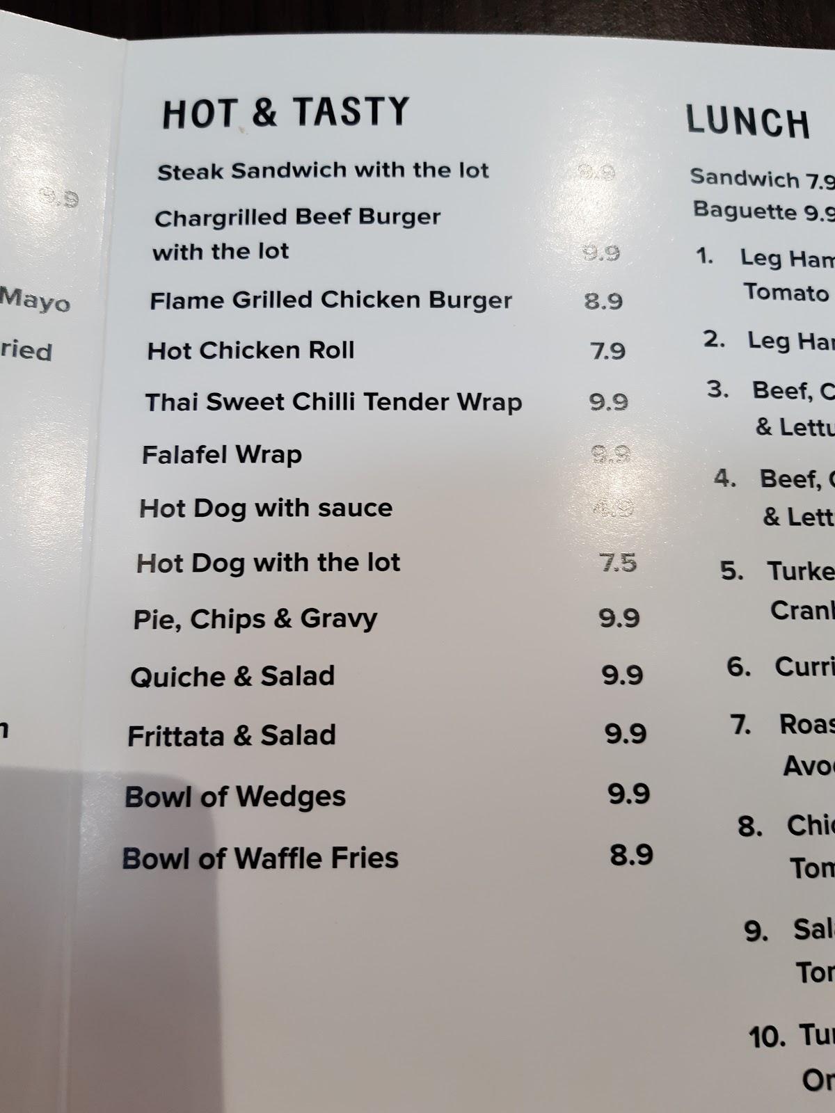 Menu at St. Georges Bakehouse cafe, Salisbury Plain