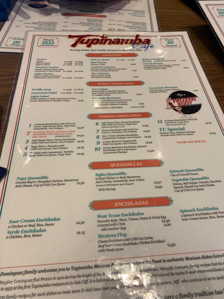 Menu at Tupinamba Cafe, Dallas