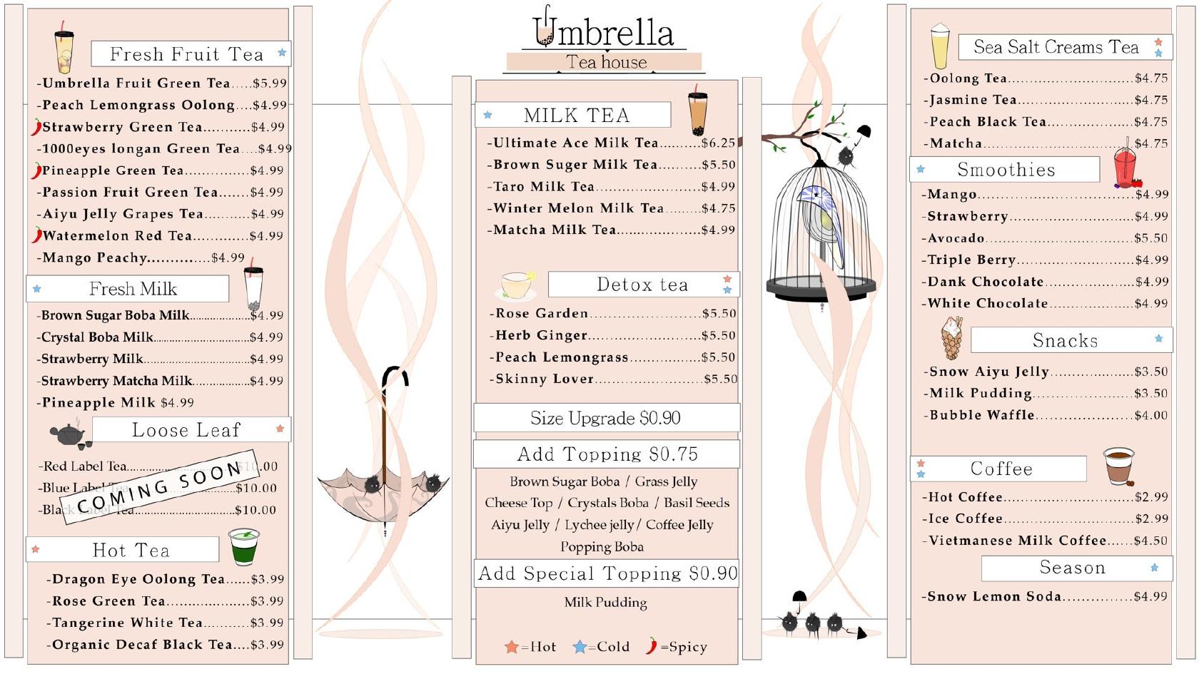 Menu at Umbrella Tea House cafe, Schaumburg