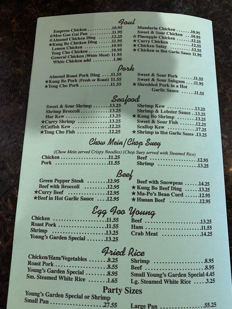 Menu at Young's Garden Chinese Restaurant, Kenner, Williams Blvd