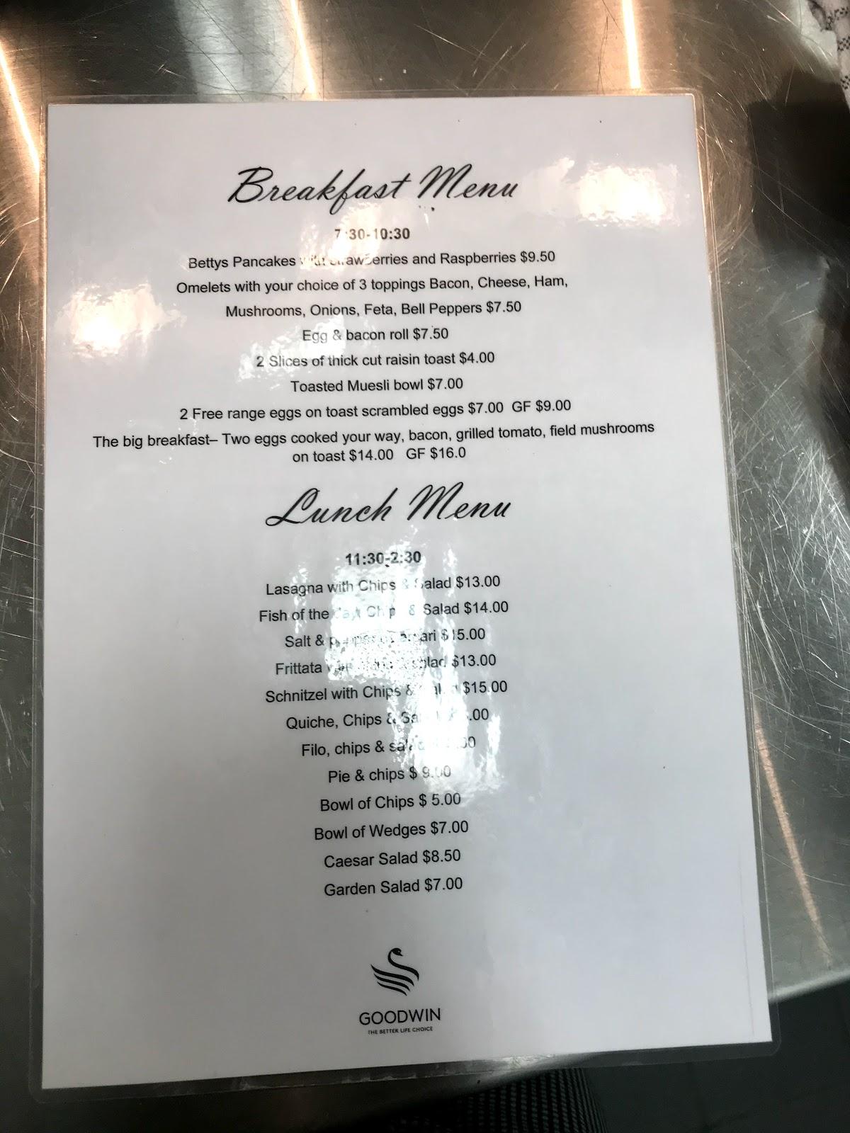 Menu at Café Nina ( Goodwin Village Farrer) cafe, Farrer