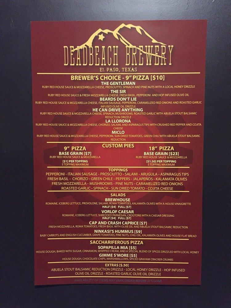Menu at DeadBeach Brewery pub & bar, El Paso