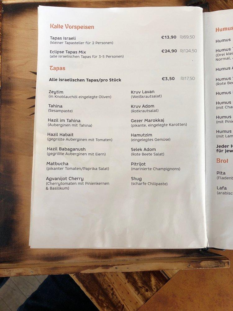 Menu at Eclipse Grillbar, Munich