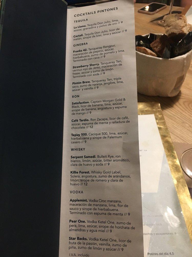 Menu at El Pintón Restaurante en Sevilla, Seville
