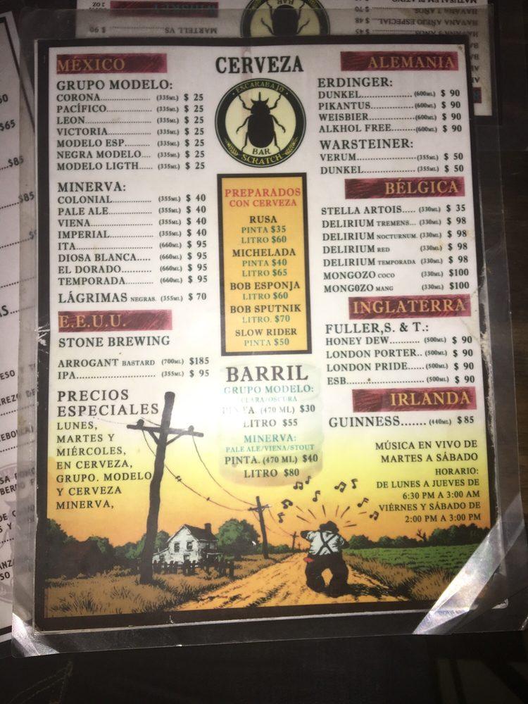 Menu at Escarabajo Scratch pub & bar, Guadalajara