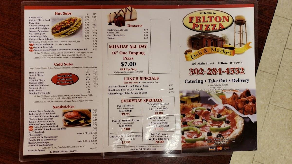Menu at Felton Pizza pizzeria, Felton