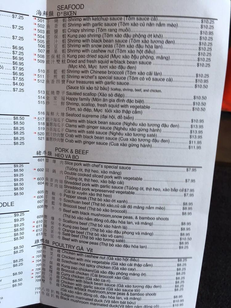 Menu at First Chinese BBQ, Haltom City