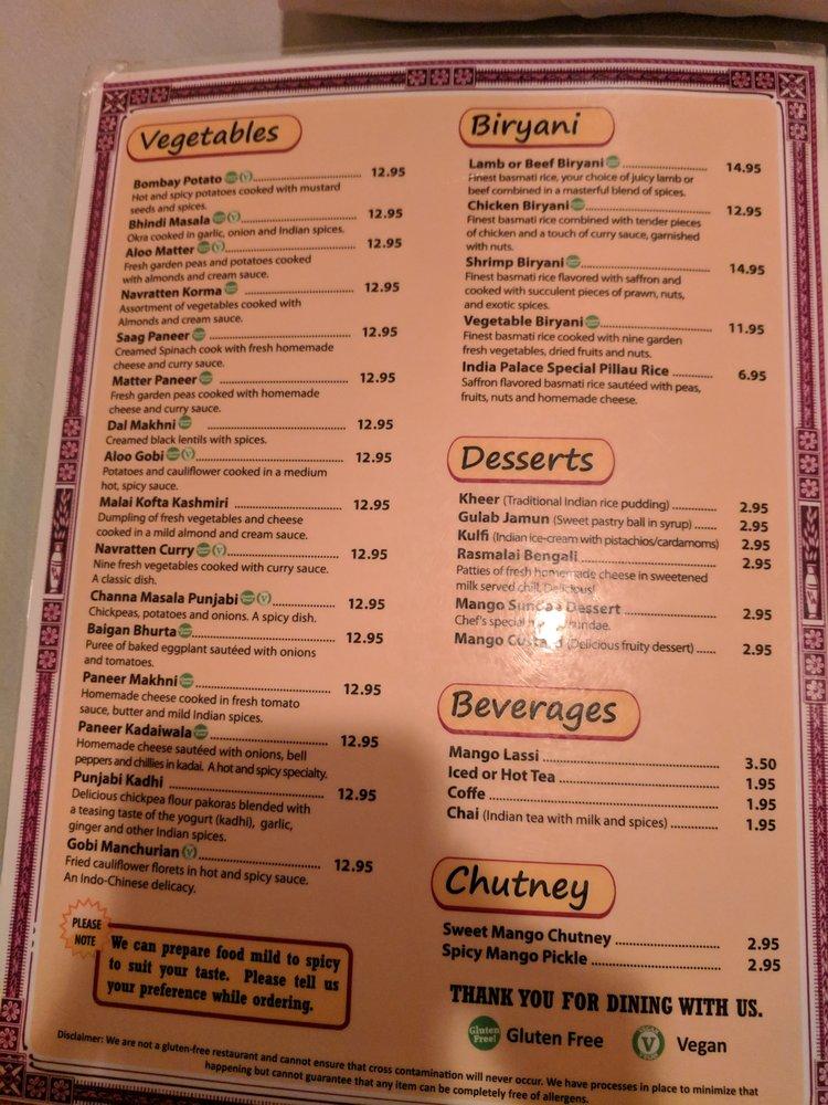 Menu at India Palace restaurant, Tulsa