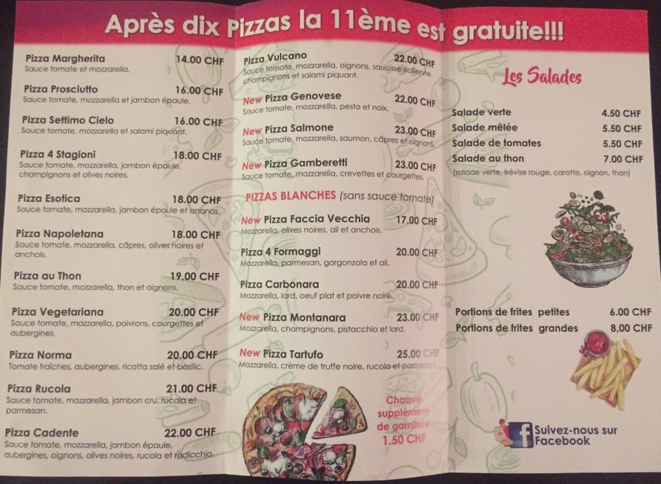 Menu at Pizza Vulcano, Villars-Tiercelin