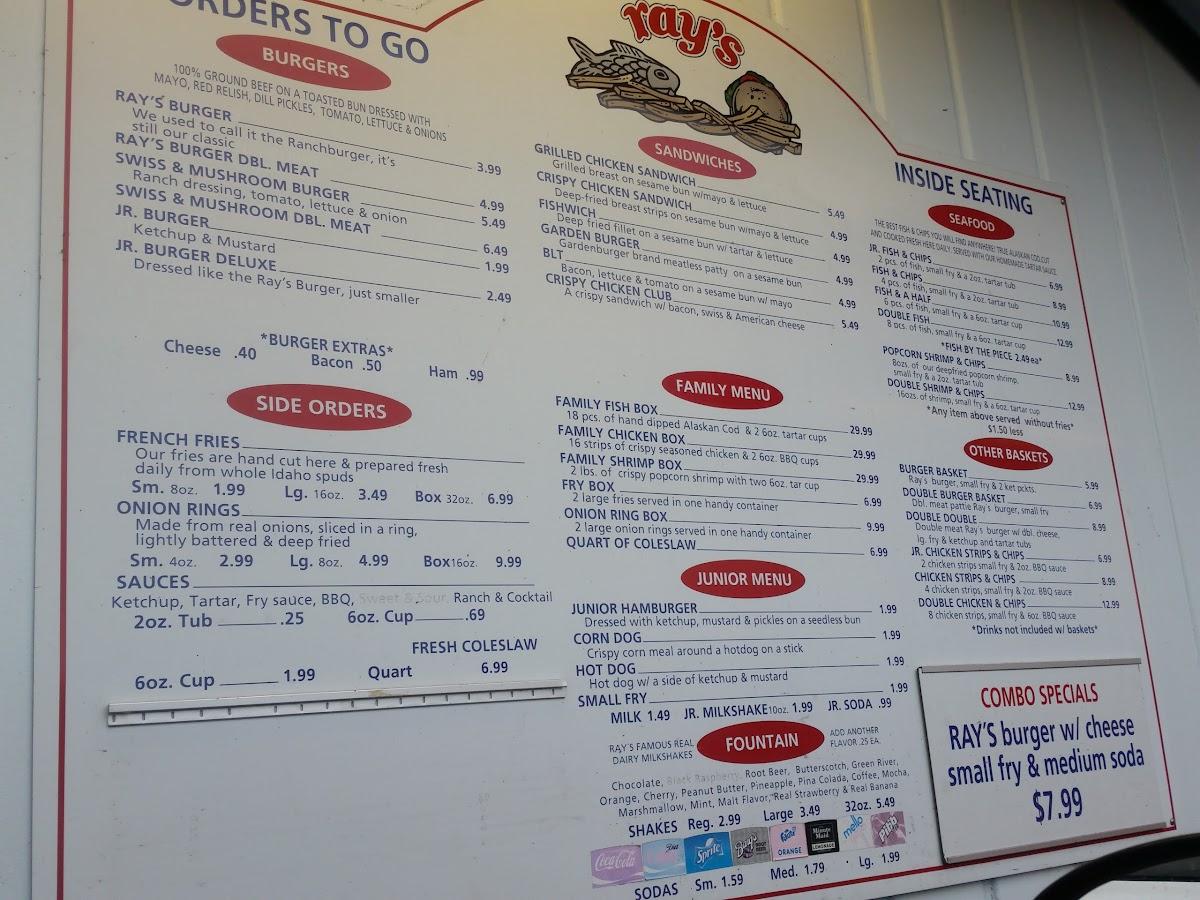 Menu at Ray's Drive In restaurant, Everett
