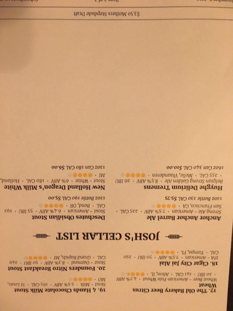 Menu at The Old no. 102 Tap House pub & bar, Farmington