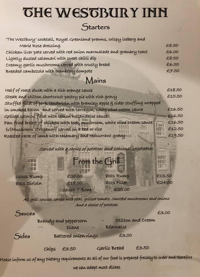 Menu at The Westbury Inn pub & bar, Wookey