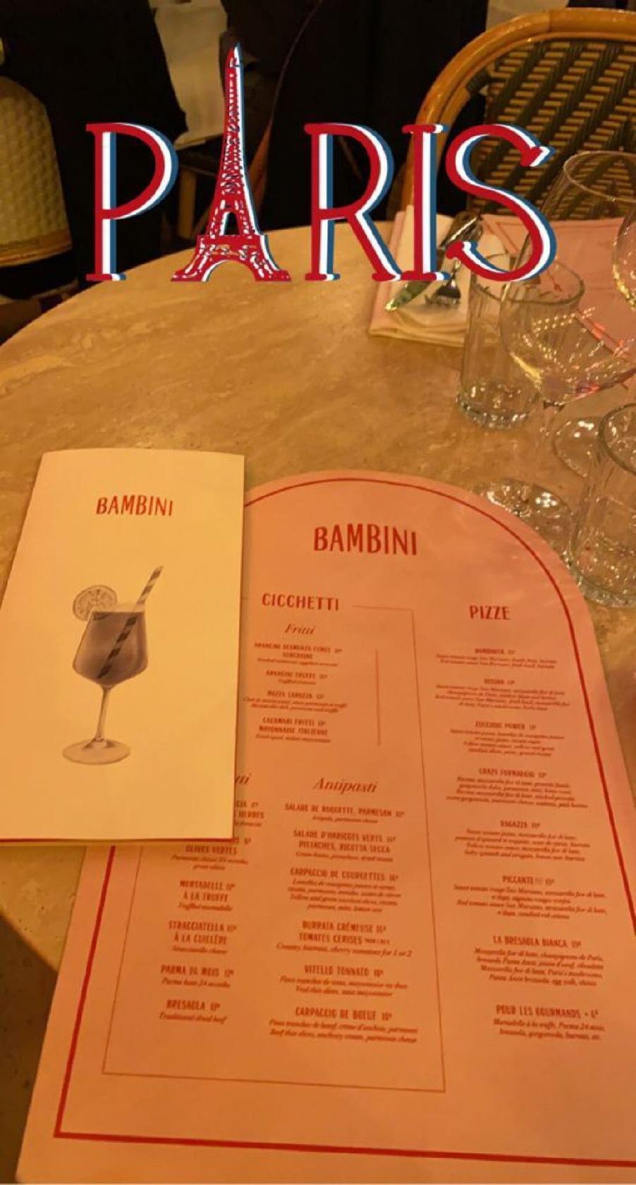 Menu at Bambini Paris restaurant, Paris, Palais De Tokyo