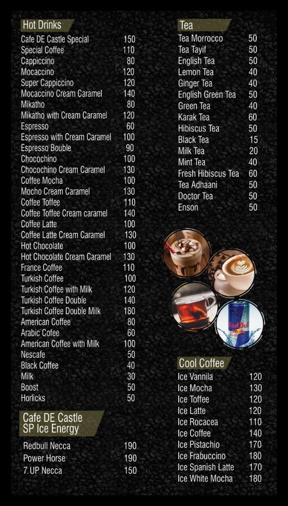 Menu at Cafe De Castle, Vythiri
