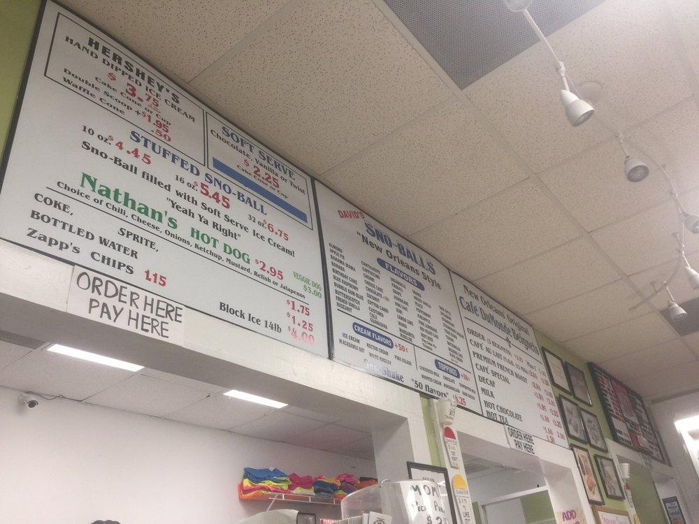 Menu at David's New Orleans Style Cafe & Sno-Balls, Panama City Beach